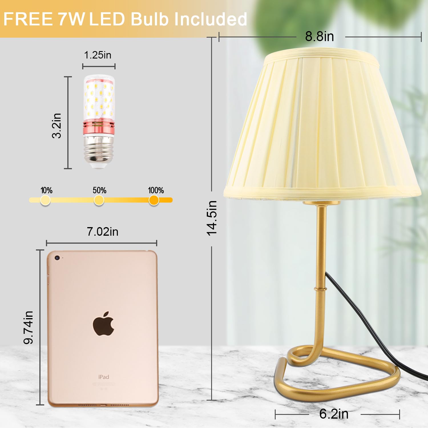 urophylla Bedside Lamps, Small Table Lamps, Nightstand Lamp for Bedrooms Set of 2 - LED Bulbs Included, 3-Way Dimmable, Silk Lampshade - Warm White