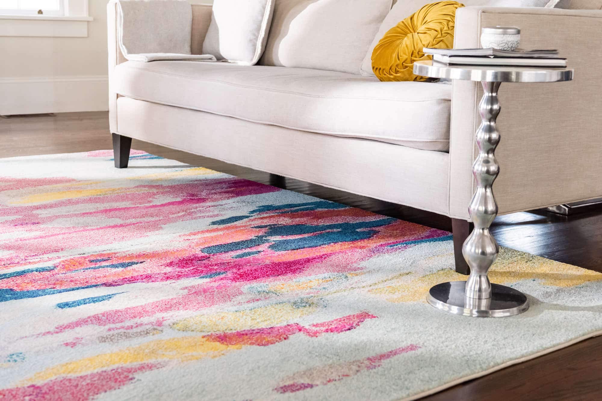 Unique Loom Estrella Collection Light Colors, Abstract, Modern, Vibrant Area Rug, 7 ft x 10 ft, Pink/Ivory