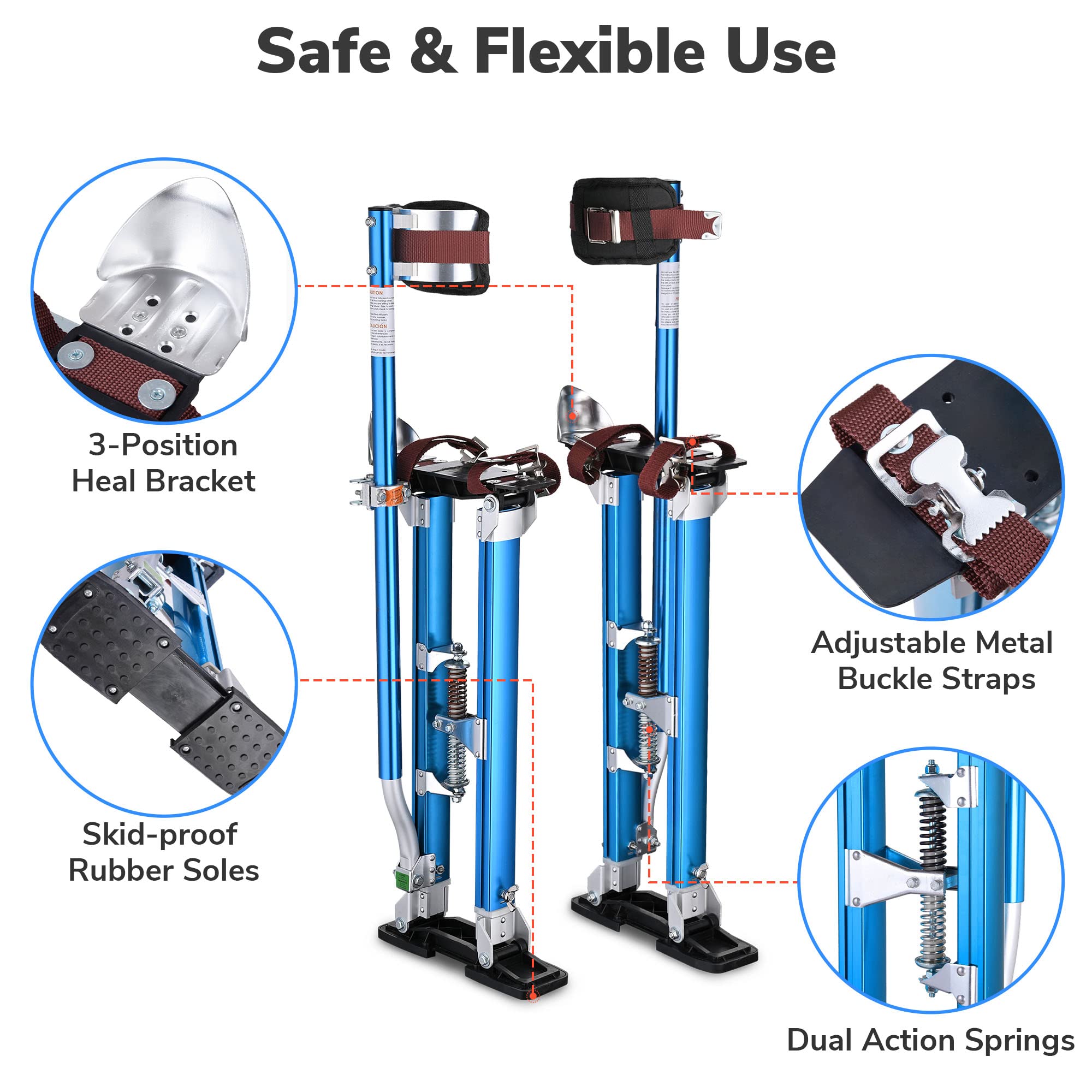 WeChef 24" - 40" Drywall Stilts Height Adjustable Lifts Aluminum Tool Non slip for Cleaning Painting Pruning Branches Blue