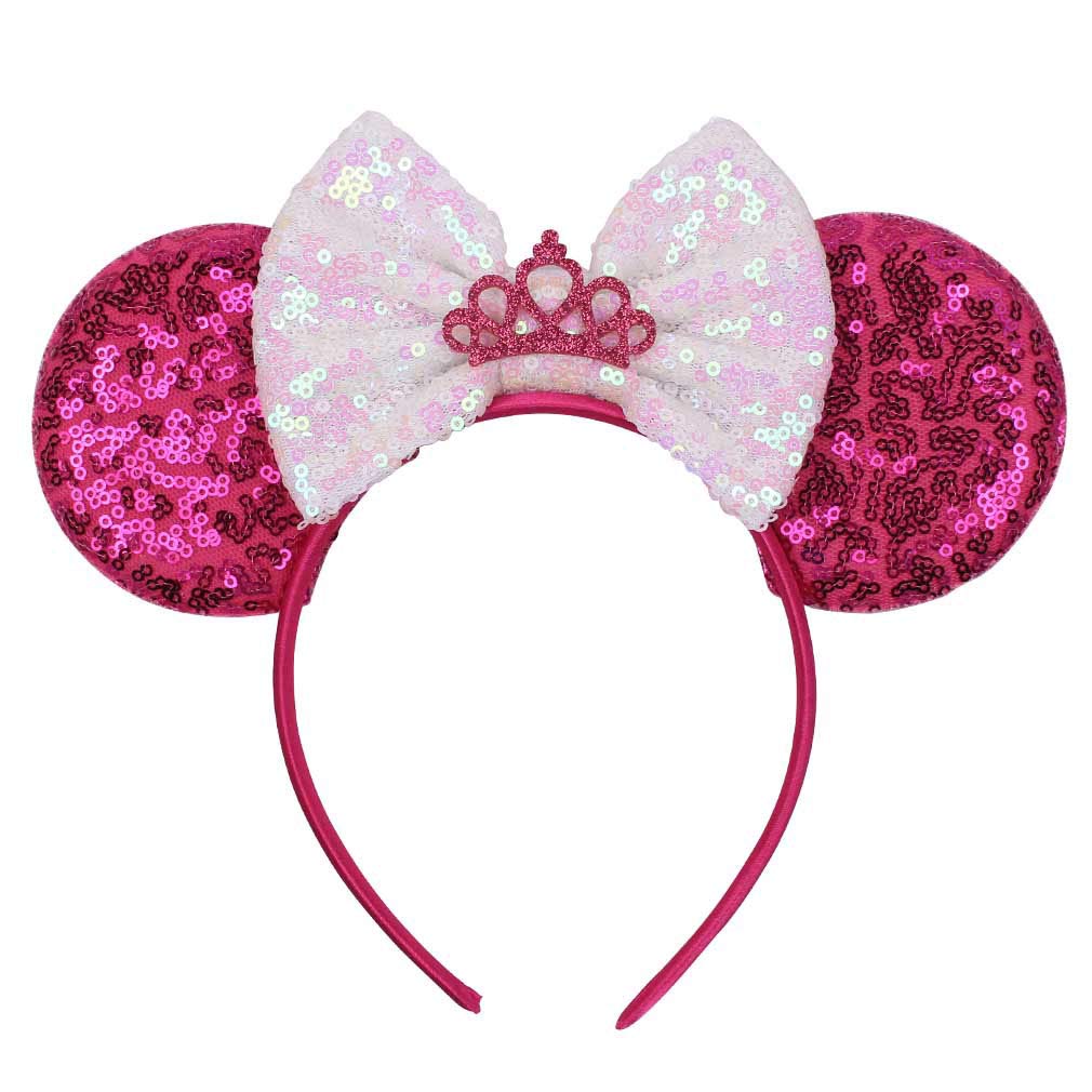 YanJie Crown Mouse Ear Headband Hot Pink Bow Girl Women Party Headwear