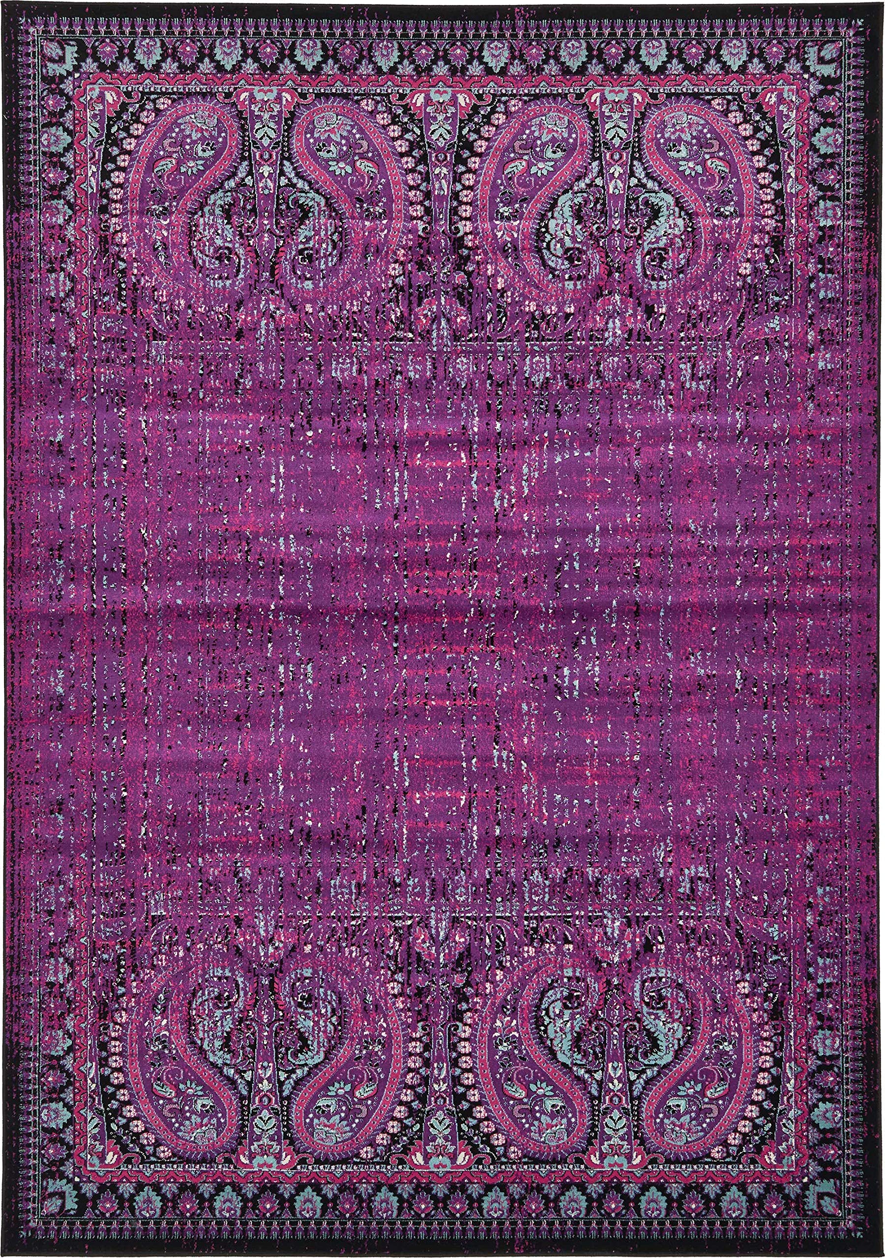Unique Loom Imperial Collection Paisley, Distressed, Border, Vintage, Modern, Abstract Area Rug, 7 x 10 ft, Lilac/Black