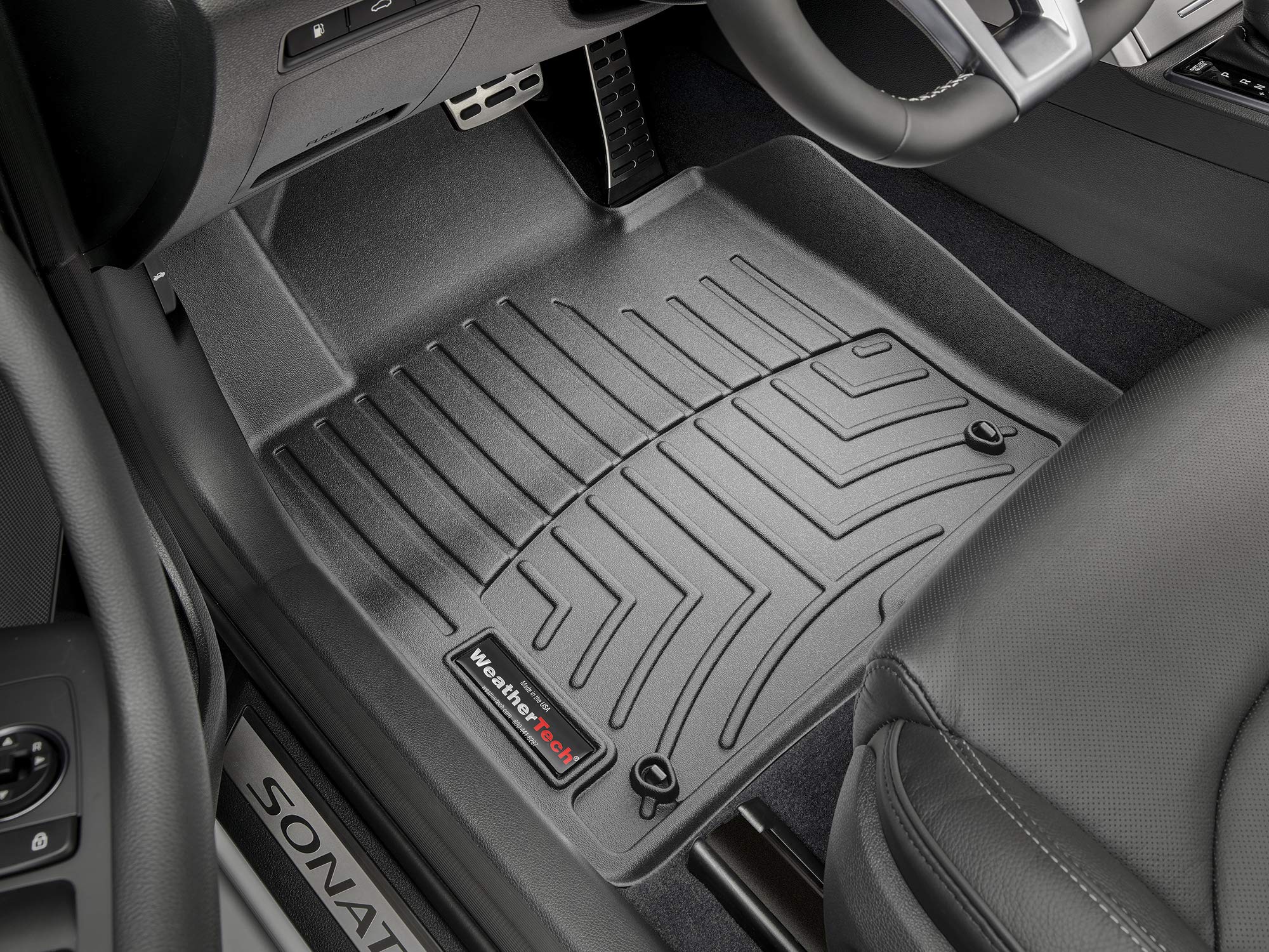 WeatherTech Custom Fit FloorLiners for Sonata, Sonata Hybrid, Sonata Plug-in Hybrid, Optima - 1st Row (446661), Black