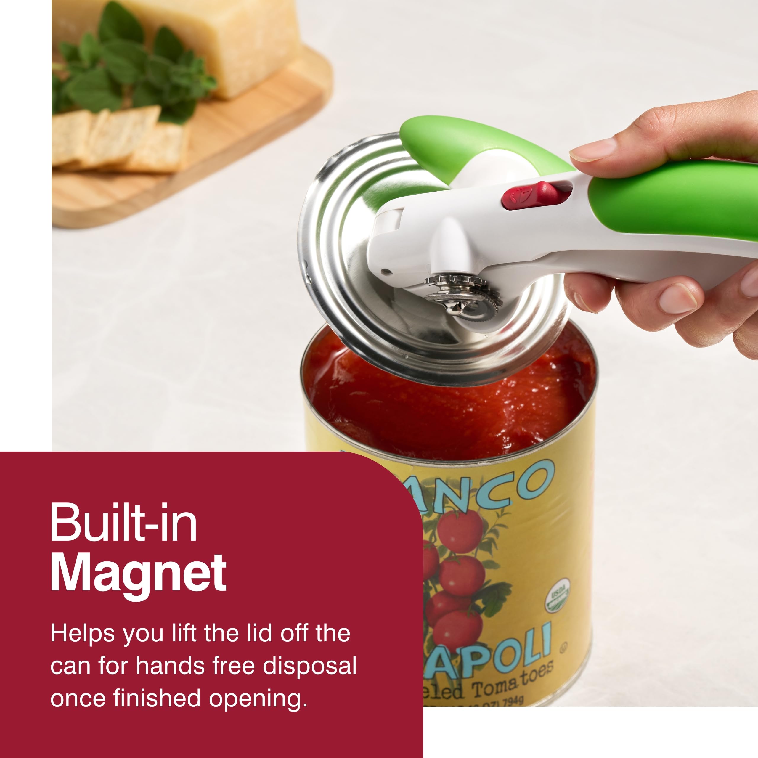 Zyliss Lock N' Lift Can Opener - Manual Can Opener with Built-In Magnet - Safety Can Opener with Stainless Steel Wheel - Handheld Kitchen Tool & Gadget - Green, 7.5"