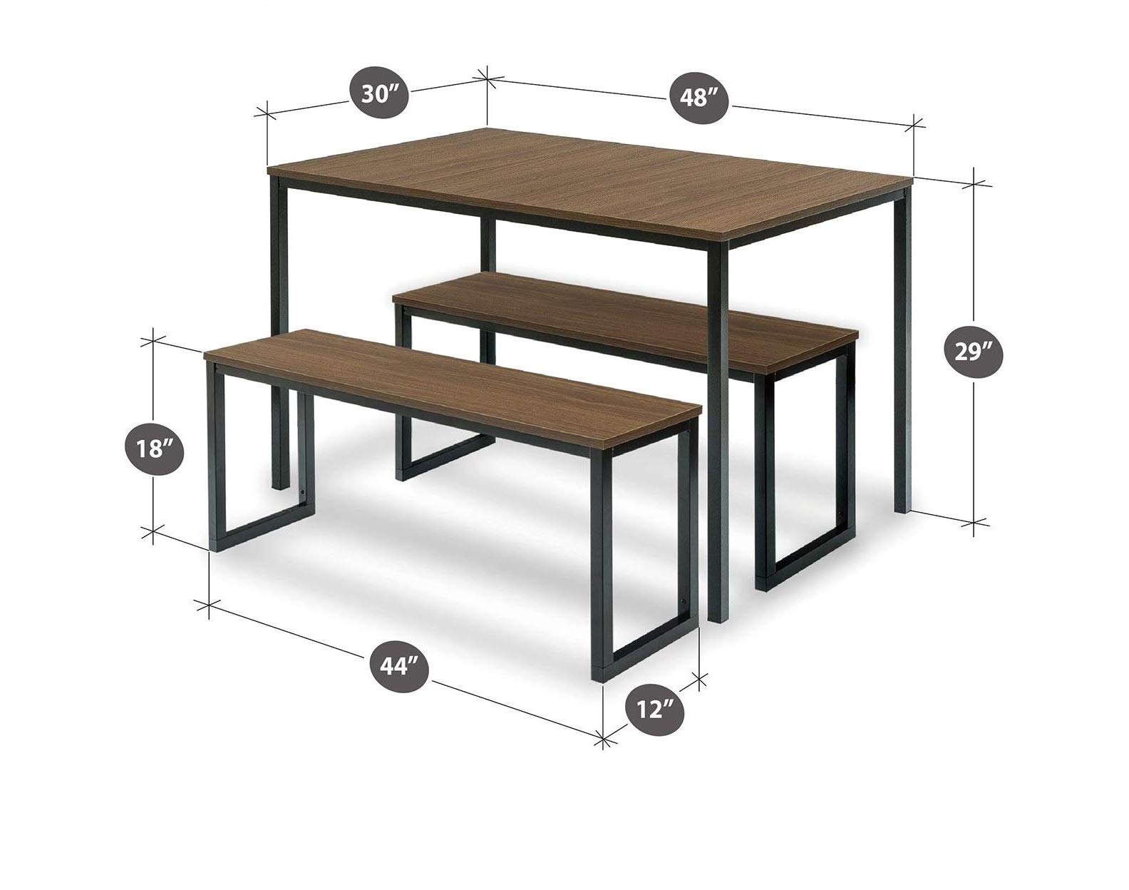 Zinus Louis Modern Studio Collection Soho Dining Table with Two Benches (3 piece set) - Brown, 52.72 x 4.64 x 36.69 Inches