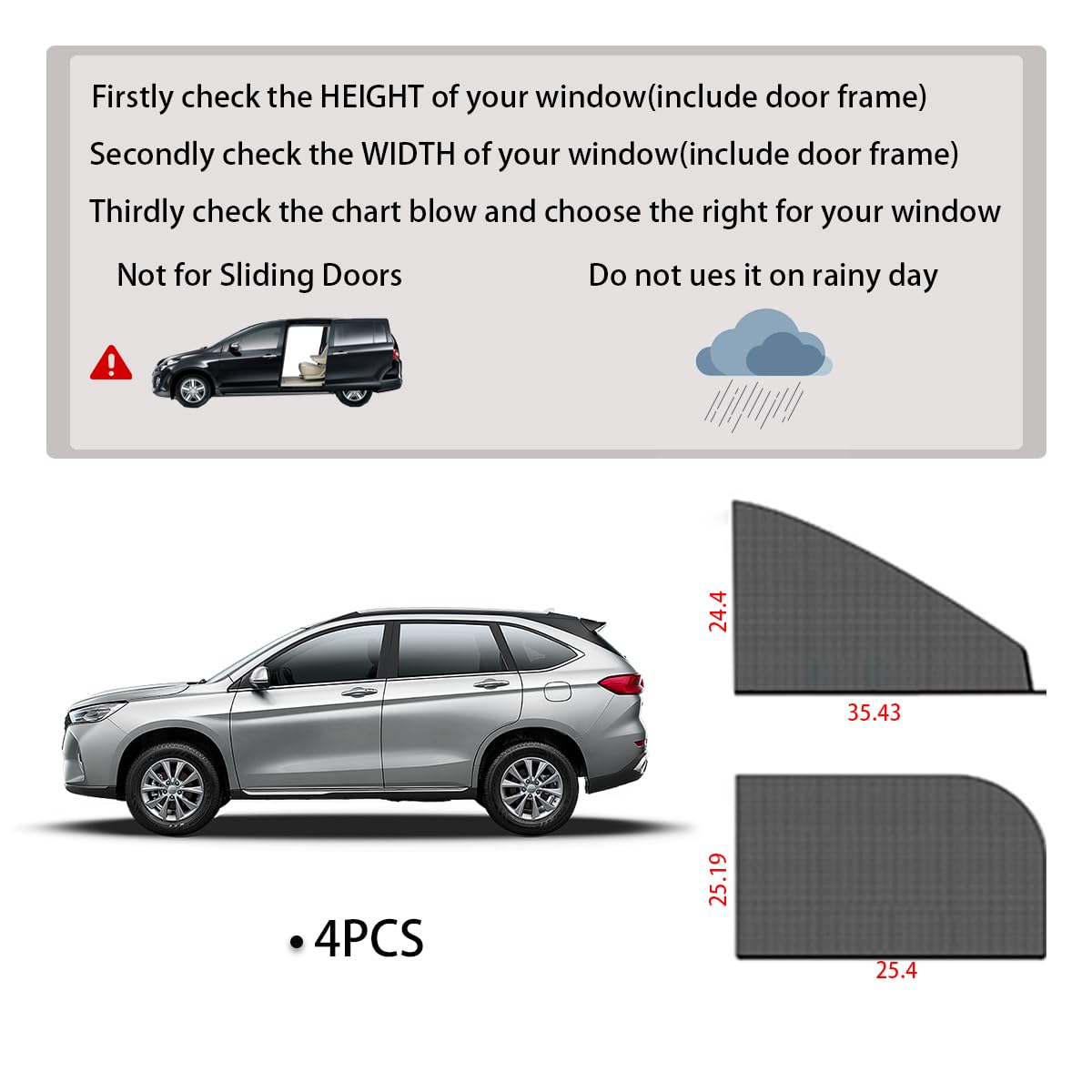 Ziciner Car Window Shade, 4 Pcs Auto Side Front Rear Window Sun Shades, Heat Block and UV Rays Protection, Breathable Mesh Privacy Protection Curtain, Universal Fit Most SUV (SUV Front&Back 4Pcs)