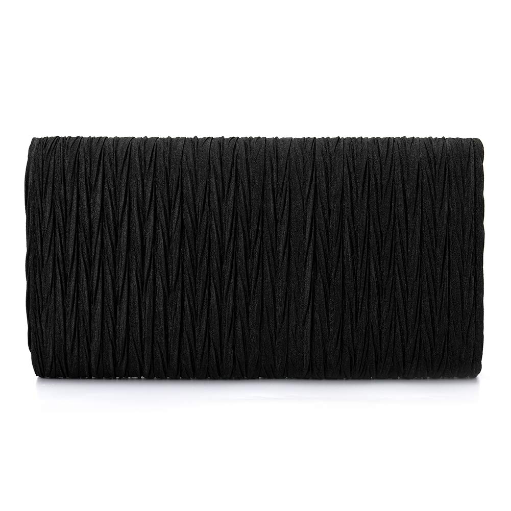 ZIUMUDY Womens Satin Pleated Evening Bags Party Clutches Bridal Shoulder Chain Handbags (Champagne)
