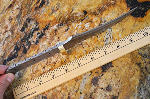 Whole Earth Supply Upswept Skinner Damascus Knife Blank +Brass Finger Guard for Custom Making Knives Blade Blades Blanks Hunting