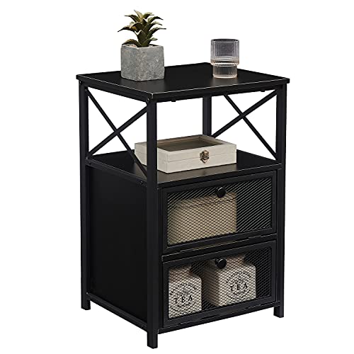 VECELO Nightstand, End Table with Flip Drawer, Modern Night Stand for Bedroom Living Room, Office, Easy Assembly, Set of 1, Black
