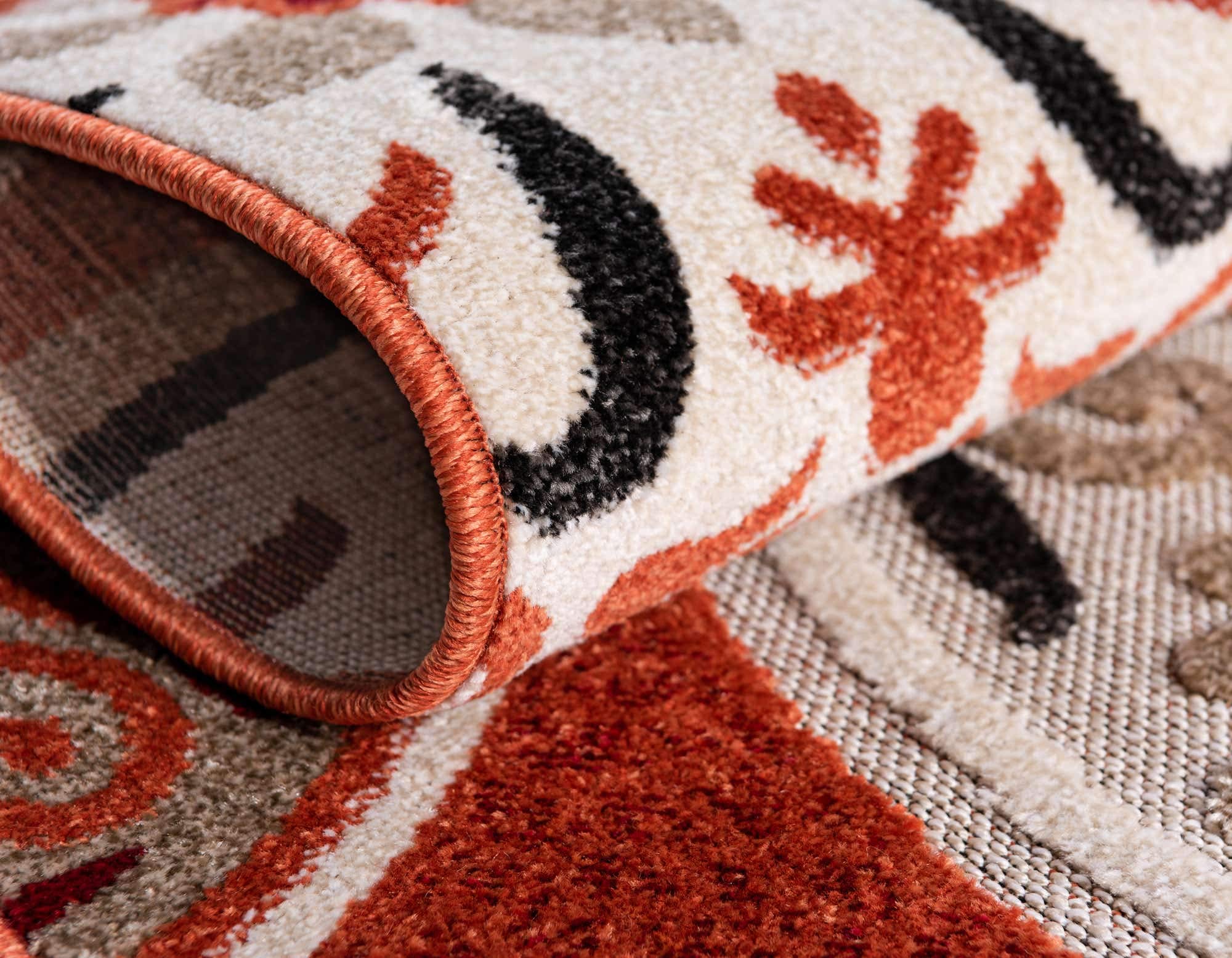 Unique Loom Outdoor Modern Collection Area Rug (7' 1" x 10' Rectangle, Terracotta/ Burgundy)