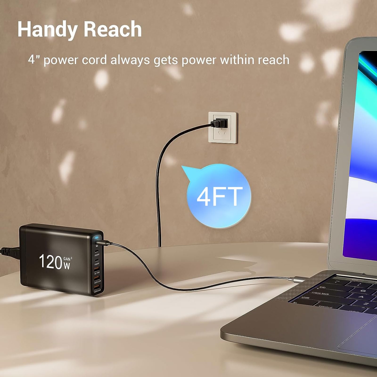 USB C Fast Charger, 120W GaN Compact 6 Port Charging Station, USB C Wall Charger Adapter 3 USB C and 3 QC USB A Travel Charger for All iPad iPhone 14 13 12 11 Pro Max Galaxy