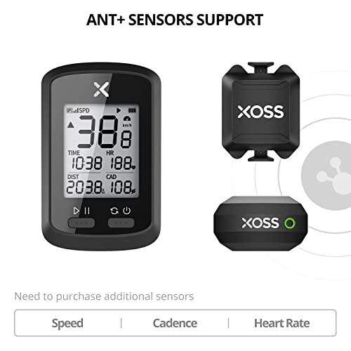 XOSS G+ GPS Bike Computer, Bluetooth ANT+ Cycling Computer, Wireless Bicycle Speedometer Odometer with LCD Display, Waterproof MTB Tracker Fits All Bikes Electric Bike (XOSS APP Support)