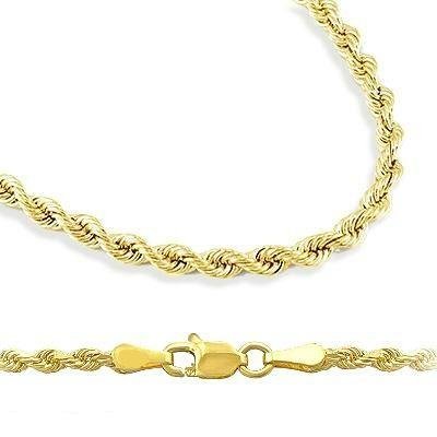 Solid 14k Yellow Gold Diamond Cut Rope Chain Necklace 1.9mm 20"