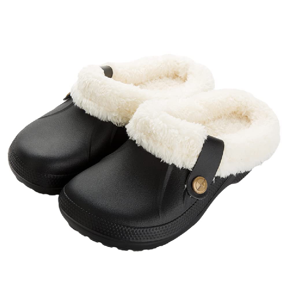 Unisex Fur Lined Clogs Fleece Lined Clogs for Women Men Winter Indoor Outdoor Fuzzy Clog Soft Cushioned Plush Waterproof Slippers
