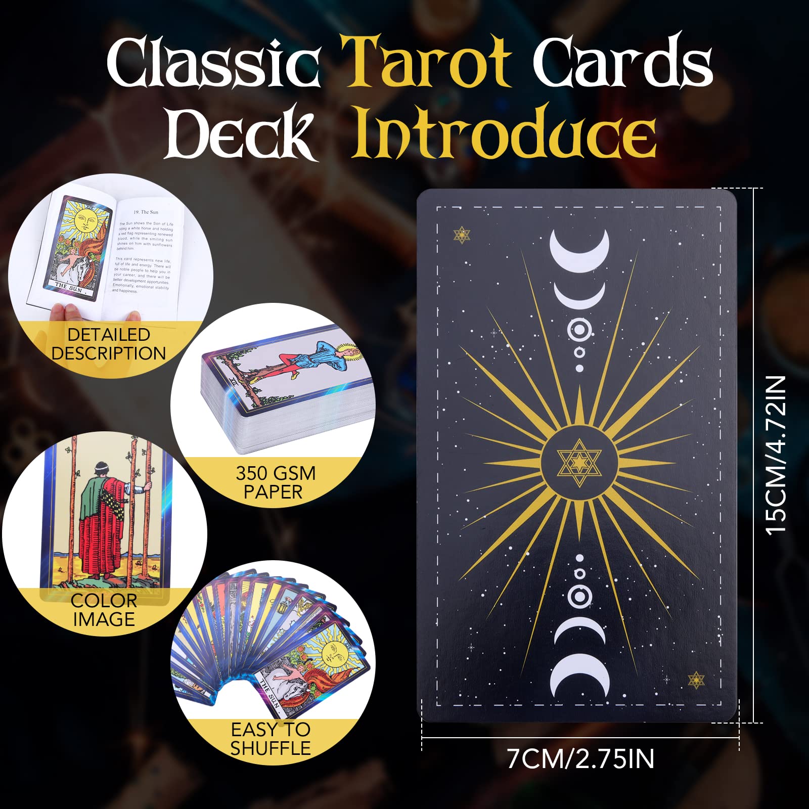 YixangDD Tarot Cards with Guide Book Include 1 Deck of 78 Cards 、12 Mini Crystal Jars,1 Tarot Card Holder Stand,7 Chakra Stones,1 Cloth ,1 Velvet Bag