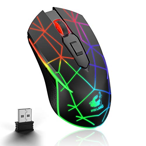 ZIYOU LANG X9 Wireless Gaming Mouse with 2.4Ghz USB Receiver Rainbow RGB Backlight Adjustable DPI Silent Click Rechargeable Ergonomic 7 Button for Computer Laptop PC Mac Gamer Office Use(Star Black)
