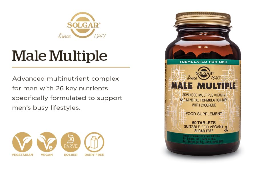 Solgar Male Multiple, 180 Tablets - Multivitamin, Mineral & Herbal Formula for Men - Advanced Phytonutrient - Vegan, Gluten Free, Dairy Free - 90 Servings