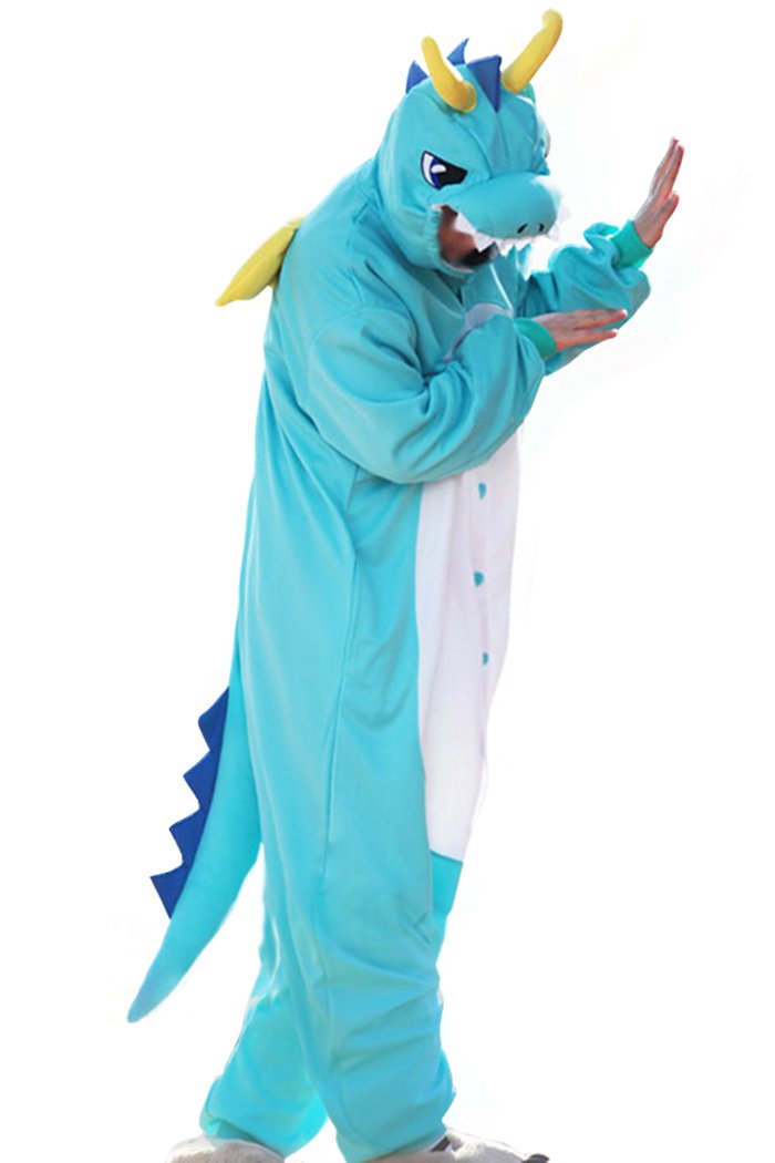 WOTOGOLD Animal Cosplay Costume Unisex Adult Dragon Pajamas With Horn Blue,2XL