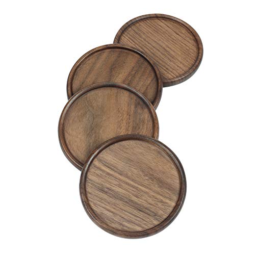 Wood Coasters for Drinks, 4 PCS Walnut Wooden Drink Coasters, Absorbent Heat Resistant Reusable Desk Coaster Tray for Home Office Table & Furniture Protection