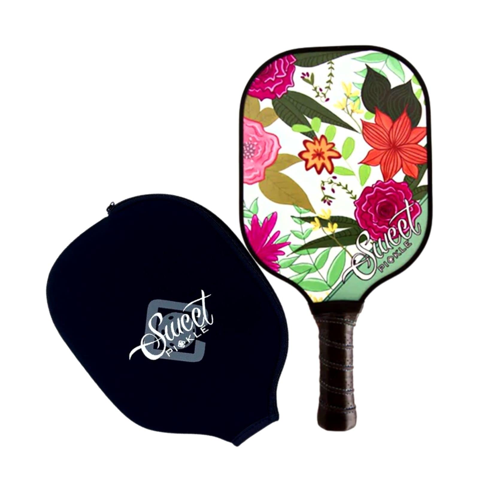Sweet Pickle Tropical Paradise Pickleball Paddle, Composite Honeycomb Core, Carbon Graphite, Soft Grip, Indoor Outdoor Lightweight Stylish Design Pickleball Racket with Raquet Paddle Cover