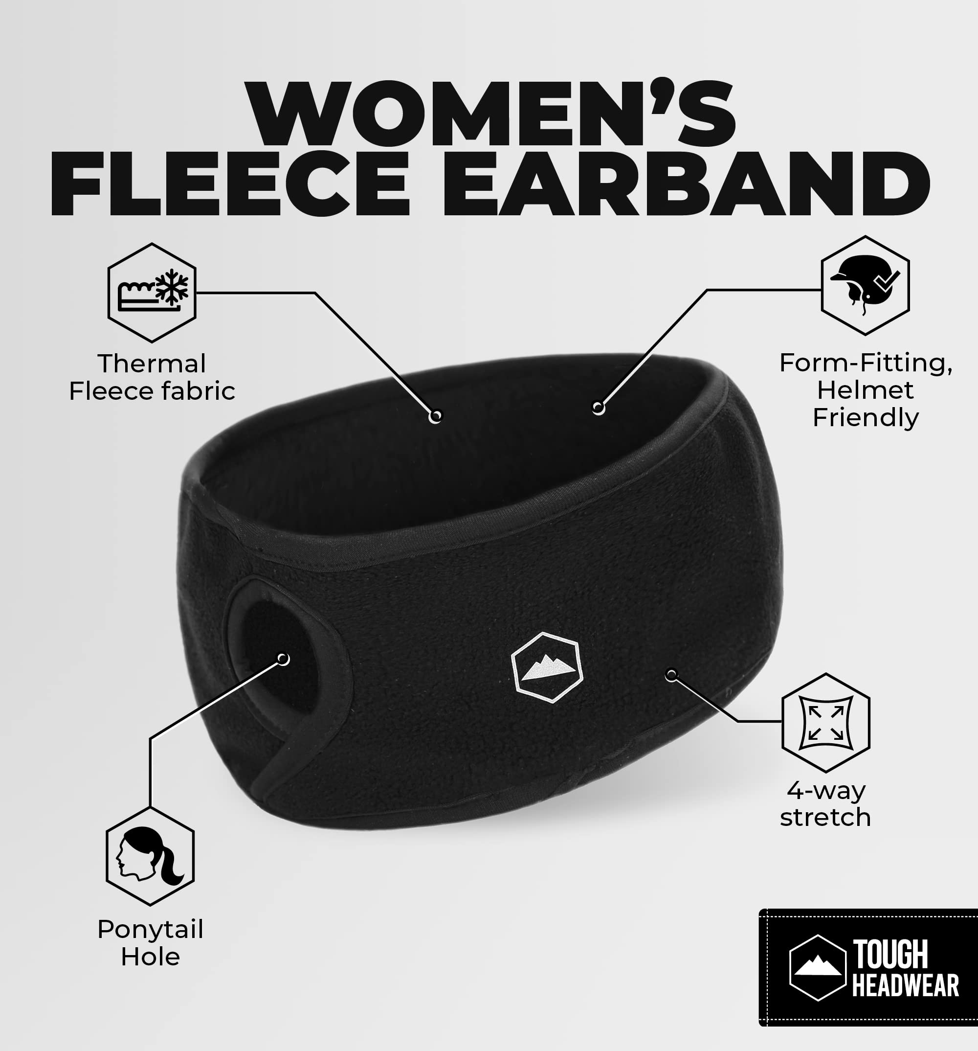Tough Headwear Ear Warmer Headband - Ear Muffs - Running Winter Headband, Fleece Headband for Men & Women for Cold Weather