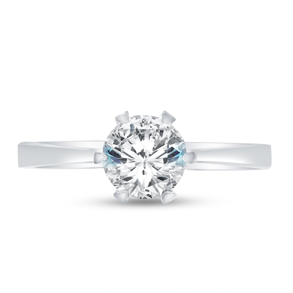 Size - 7 - Solid 14k White Gold Round Cut Thick Six Prong Solitaire Wedding Engagement Ring CZ Cubic Zirconia 1.0ct.