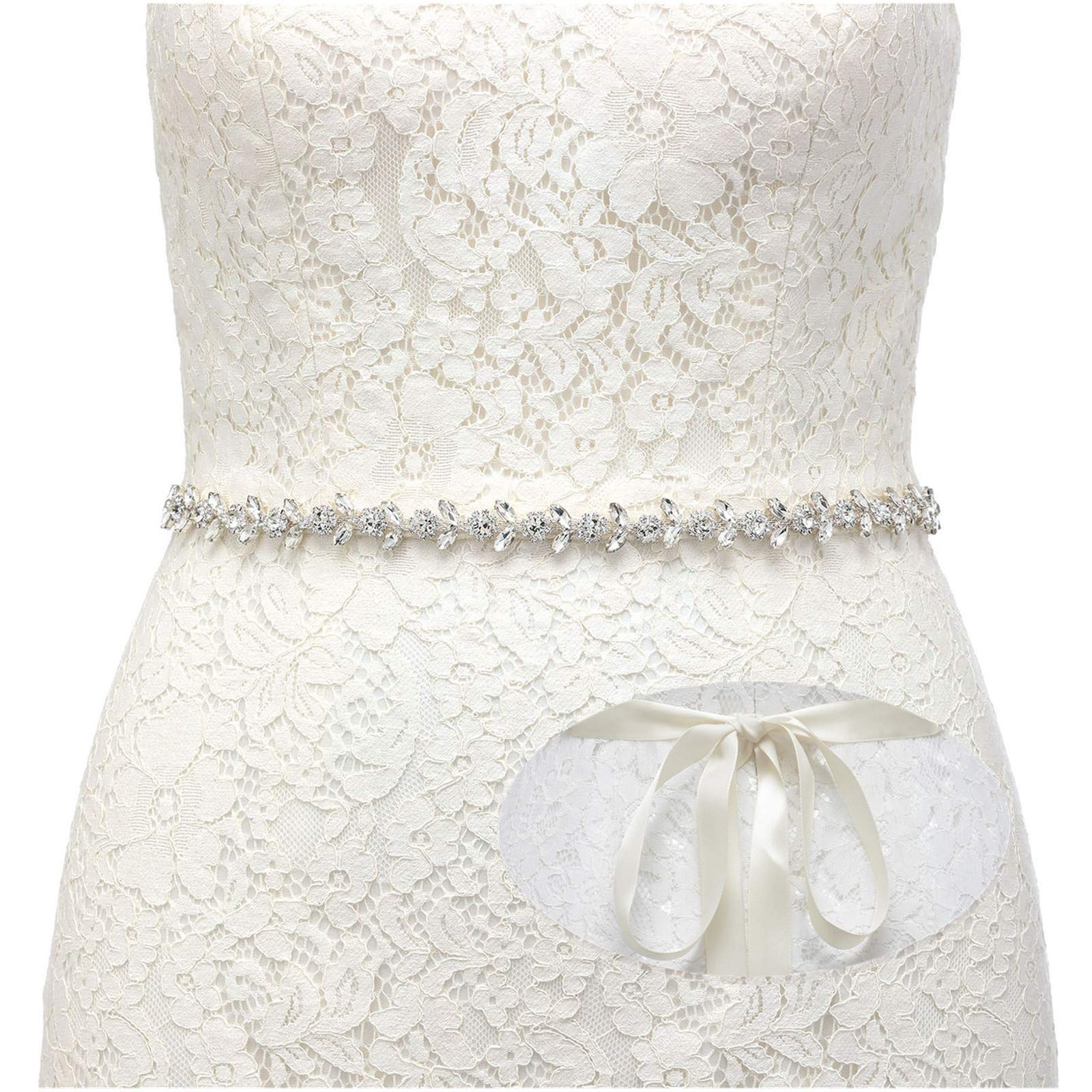 SWEETV Crystal Flower Wedding Belt Rhinestone Headband Sash Belt for Bride Bridesmaid Flower-Girl, Silver