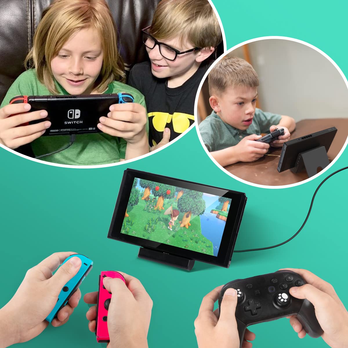 YCCTEAM Switch Dock for Switch Lite, Dual USB Playstand Adjustable Desktop Switch Stand for Switch, with 4 USB Ports,1 AC Adapter Port for Plug and Play
