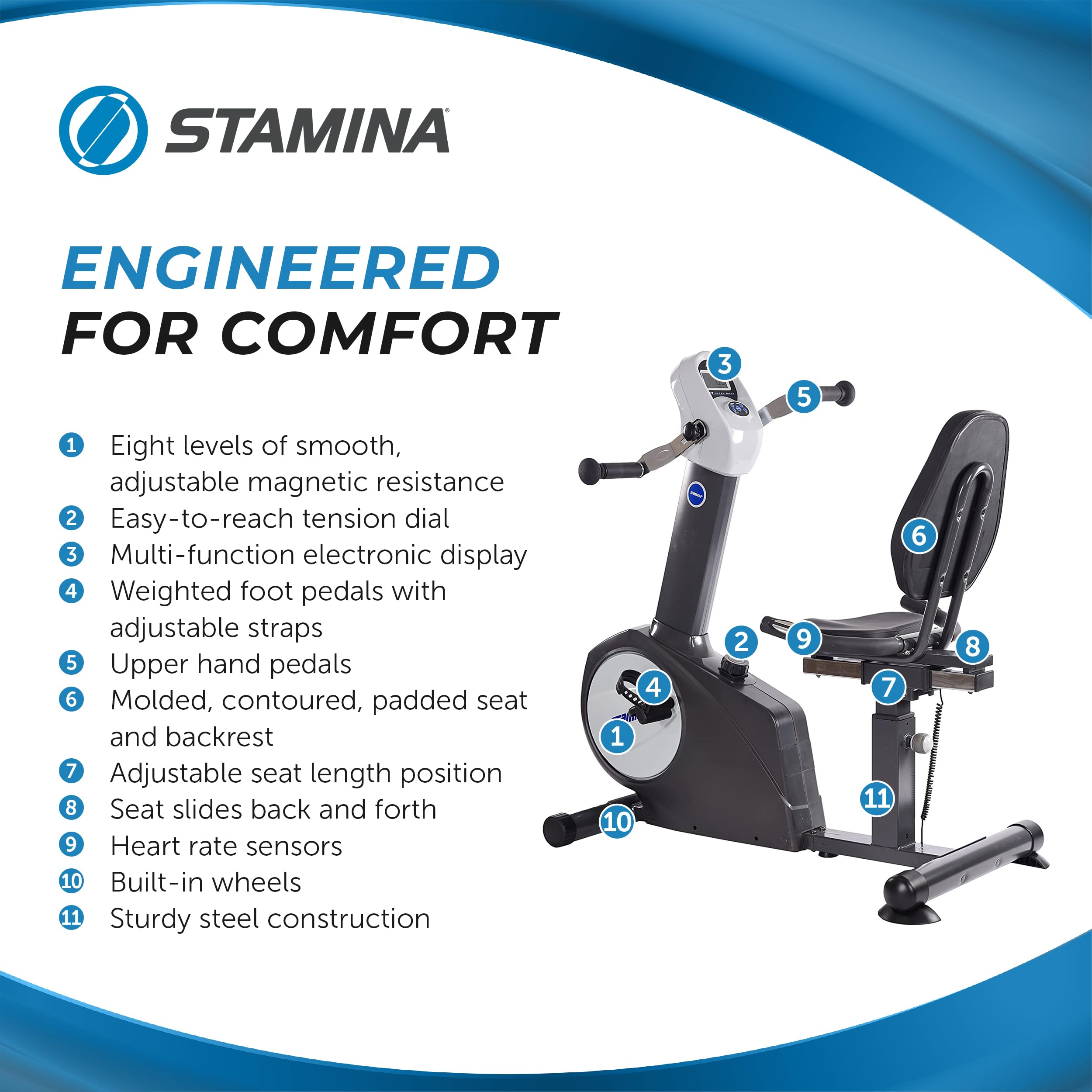 Stamina Elite Total Body Recumbent Bike, Metallic grey