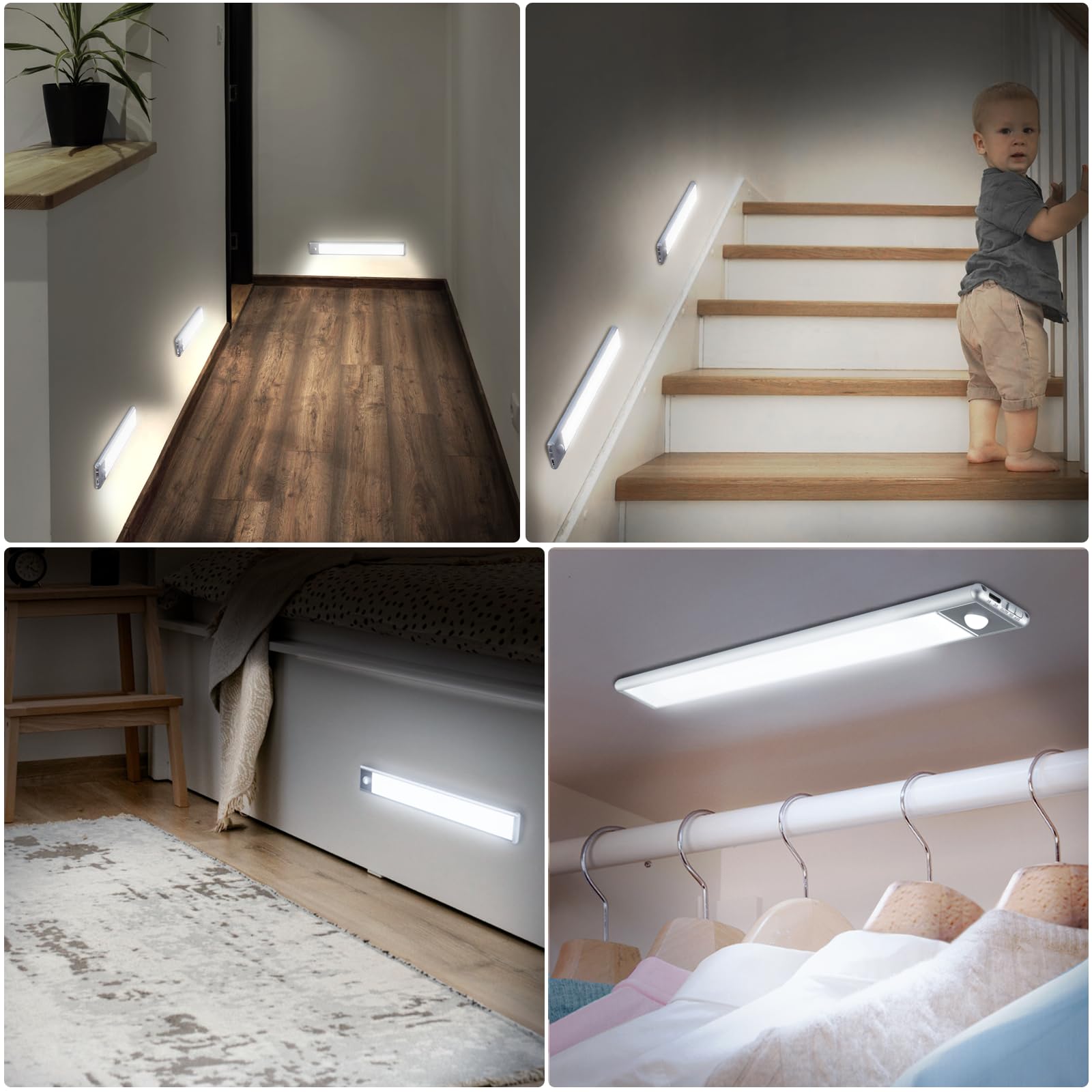 YLXS 51-LED Motion Sensor Under Cabinet Light, 12-inch Magnetic Rechargeable Under Counter Closet Lights, Wireless Night Light Bar, 3-Pack, Cool White