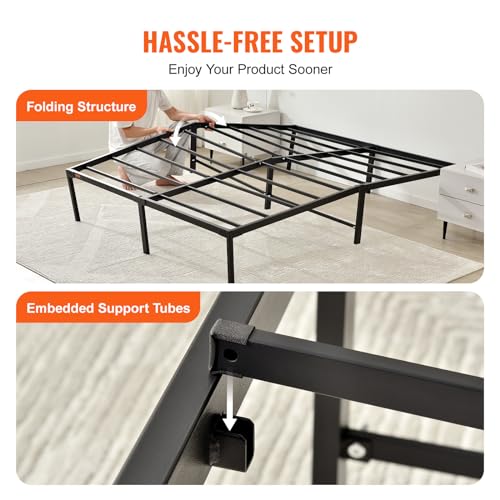 VEVOR 14 Inch Full Metal Bed Frame Platform, No Box Spring Needed, 1500 lbs Loading Capacity Embedded Heavy Duty Mattress Foundation with Steel Slat Support, Easy Assembly, Noise Free