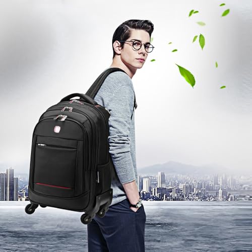 StarCloud Carry On 18-inch Rolling Backpack with 4 Quiet 360° Detachable & Replaceable Spinner Wheels: Travel Commute Bag, Carry-On Trolley Suitcase, Fits 17.3-inch Laptop