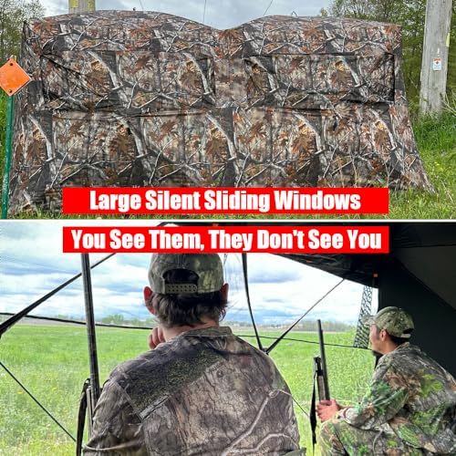 THUNDERBAY Bunkhouse Pop Up Portable Side-by-Side See Through Hunting Blind, 6 Person Wide Bottom 360 Degree See Through Hunting Tent, Footprint: 180"x90" with 80" Height