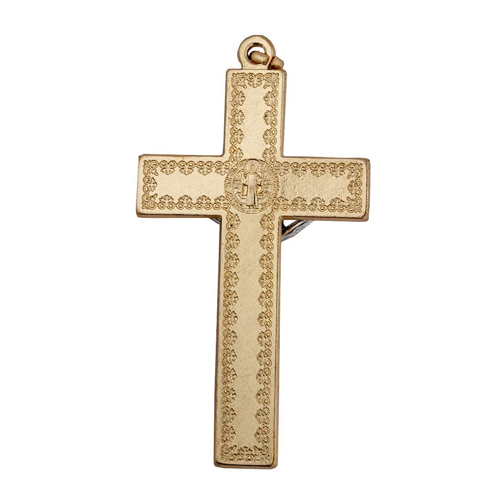 Unique St. Benedict Crucifix with Silver-Tone Base and Colored Enamel | Patron Saint of Students and Europe | Great Catholic Gift for First Holy Communion and Confirmation