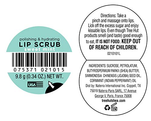 Tree Hut Sugarlips Sugar Lip Scrub, Sweet Mint, 0.34oz Jar, Shea Butter and Raw Sugar Scrub Ultra-Hydrating Lip Exfoliator, Lip Care