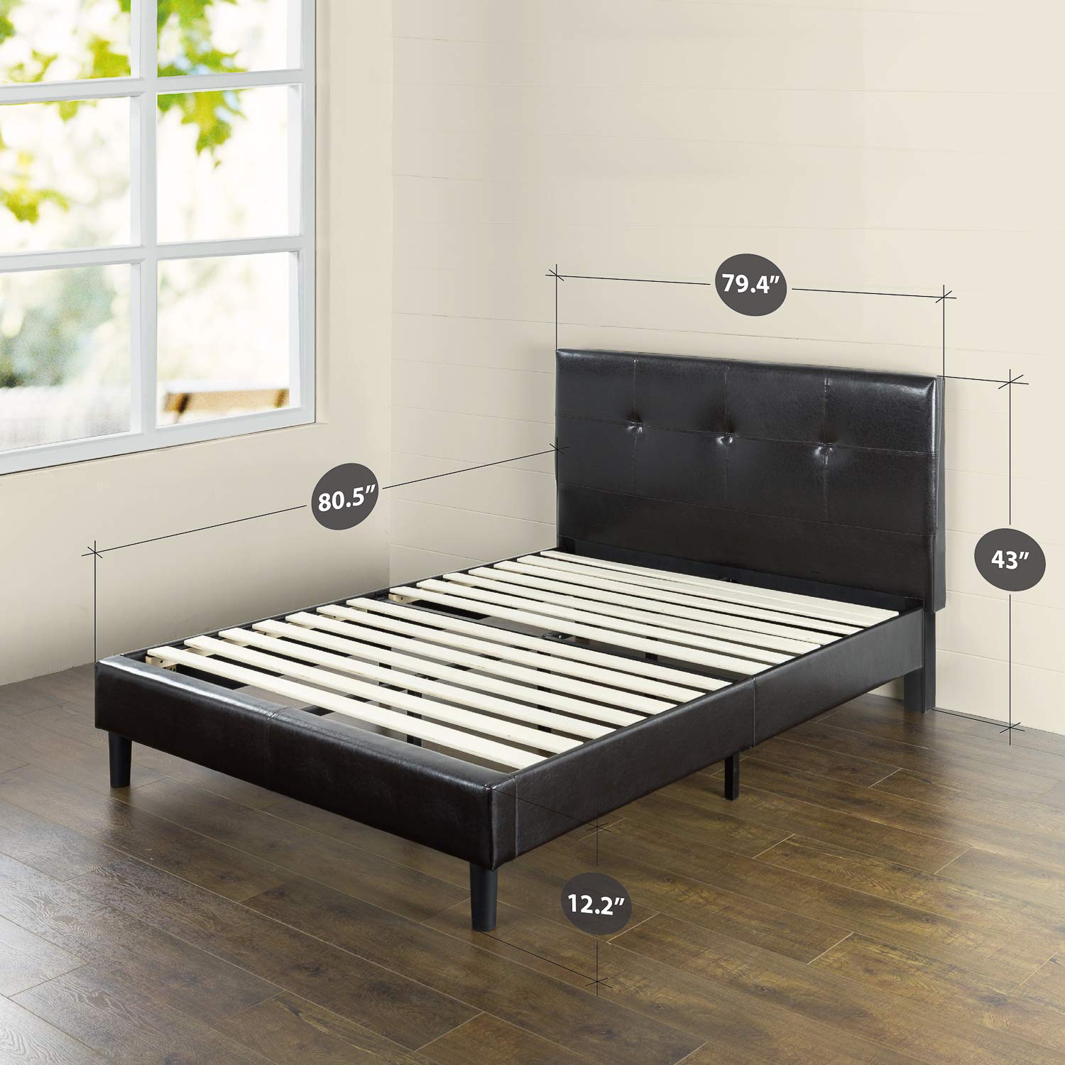 ZINUS Kitch Faux Leather Upholstered Platform Bed Frame / Mattress Foundation / Wood Slat Support / No Box Spring Needed / Easy Assembly, King