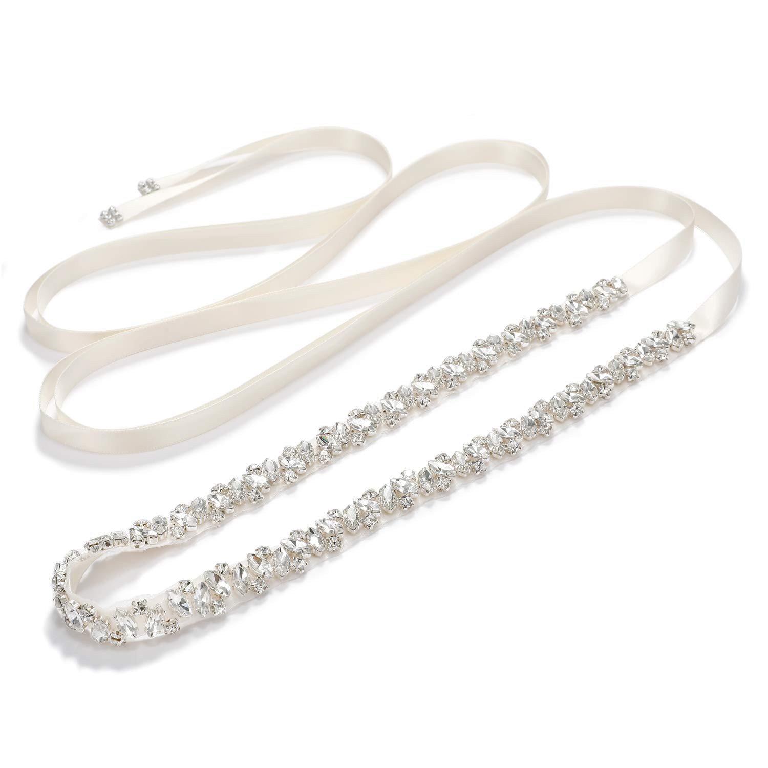 SWEETV Rhinestone Bridal Belt Bridesmaid Sash Crystal Wedding Belt for Dress Evening Gown,Silver