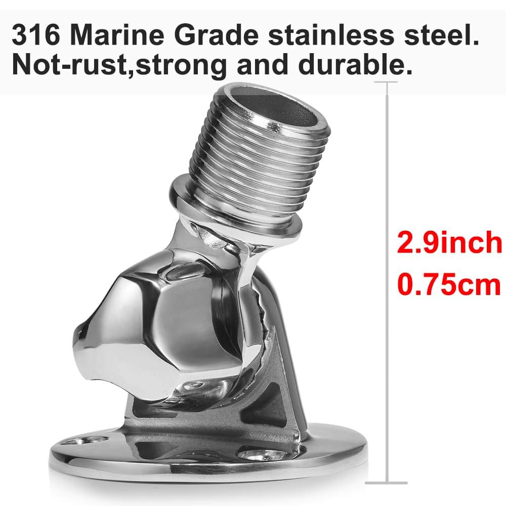 ZOMCHAIN Ratchet Rail Mount, Marine VHF Antenna Mounts,316 Stainless Steel Adjustable Base Mount for Boat