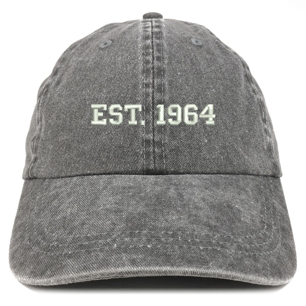 Trendy Apparel Shop EST 1964 Embroidered - 60th Birthday Gift Pigment Dyed Washed Cap - Black