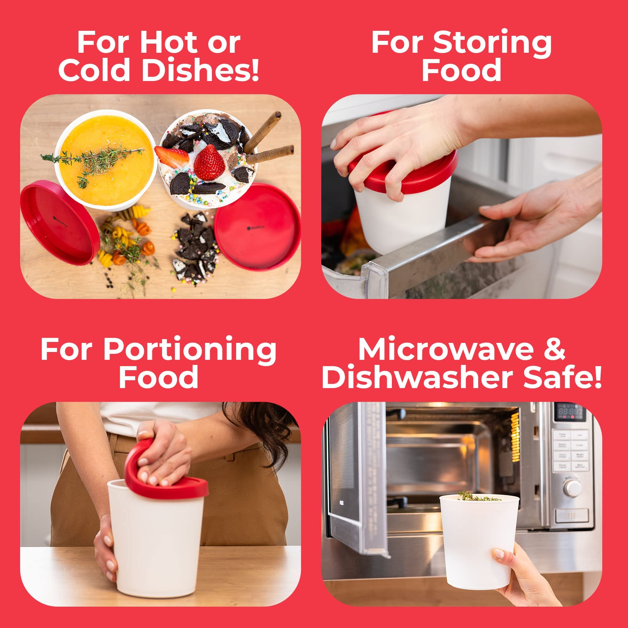 StarPack Ice Cream Containers for Homemade Ice Cream (4 Pcs) - Reusable Ice Cream Containers With Lids - No Leak & Frost Ice Cream Storage Containers For Freezer - 1 QT per Ice Cream Container