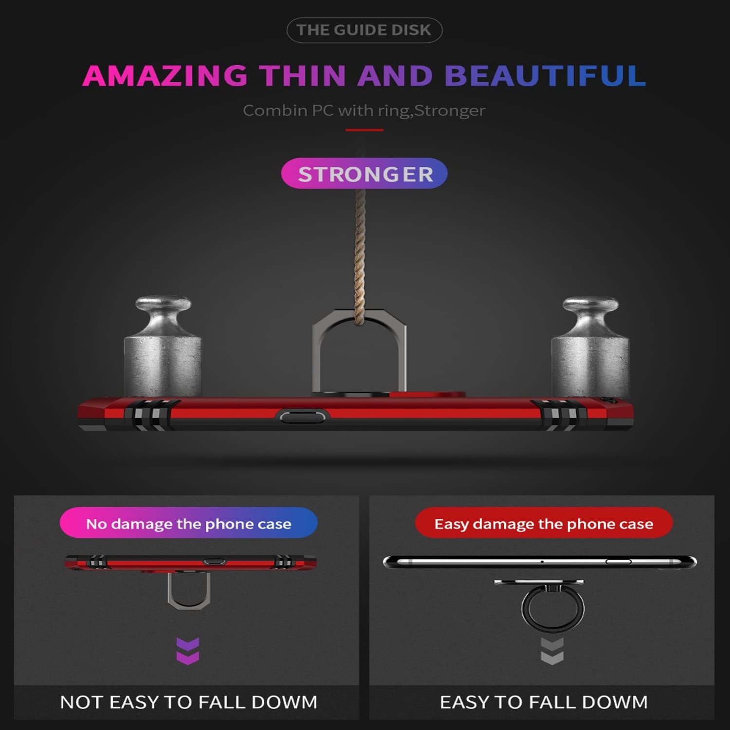 STARSHOP Samsung Galaxy A50 Phone Case, with [Tempered Glass Screen Protector Included], Military Grade Shockproof Drop Protection Phone Cover with Metal Ring Kickstand - Scarlet