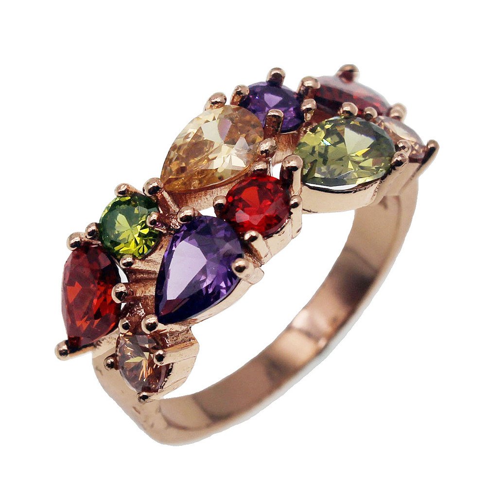 Vanessa Rose Gold Multi Gemstone Jewelry Sets for Women,Sparkling Garnet Amethyst Morganite Peridot Topaz (8# Ring)