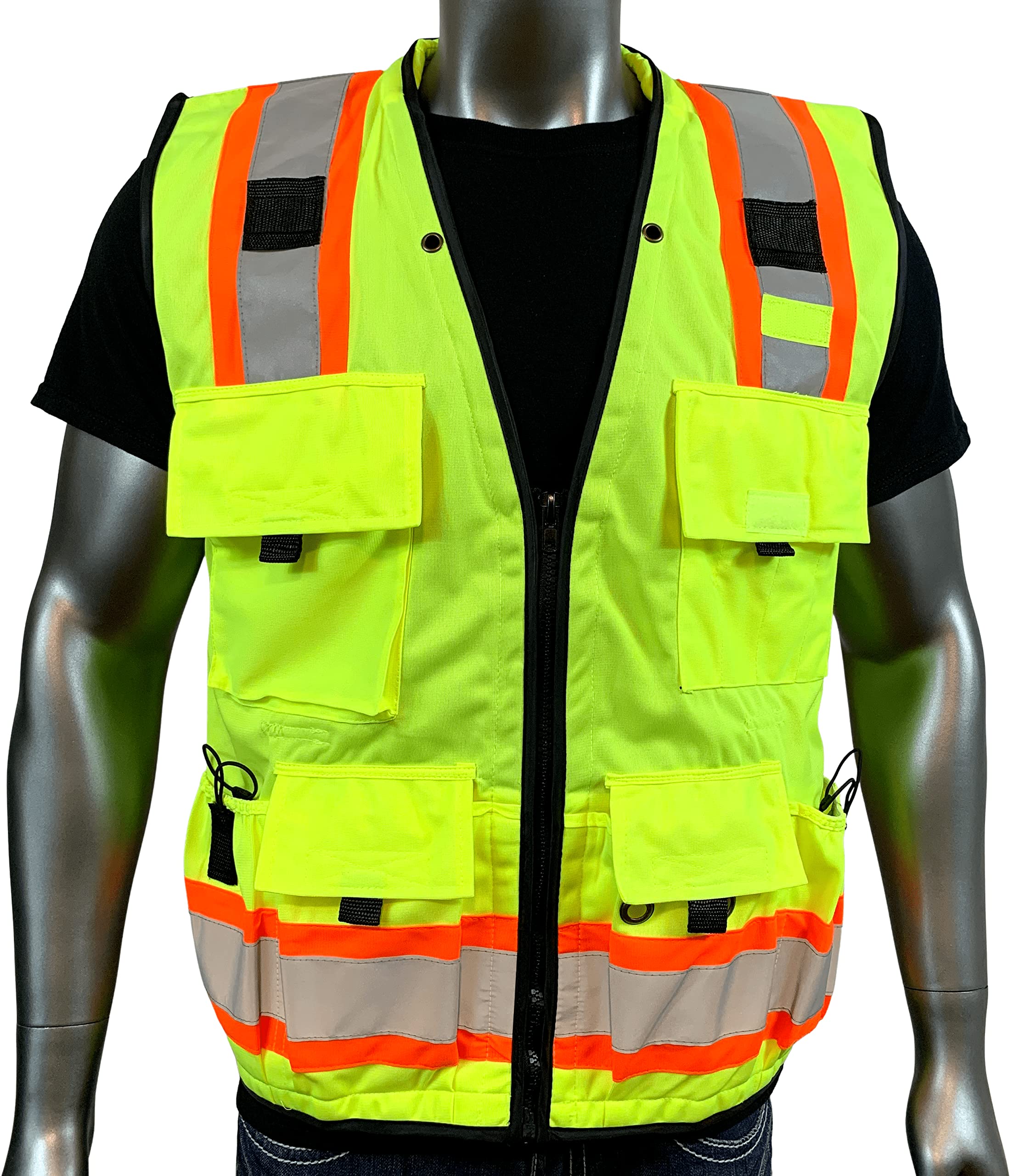 Vero1992 (F Safety Vest For Men's Engineer High Visibility Vest With Pockets and Zipper Tape 3M (Large, Yellow)