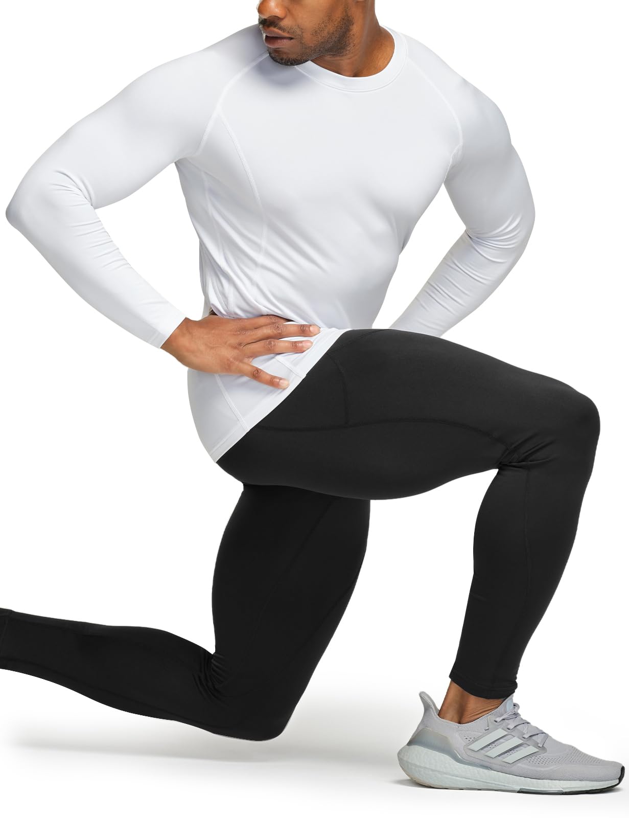 TSLA Men's Thermal Long Sleeve Compression Shirts, Athletic Base Layer Top, Winter Gear Running T-Shirt, Heatlock Round Neck White, Large