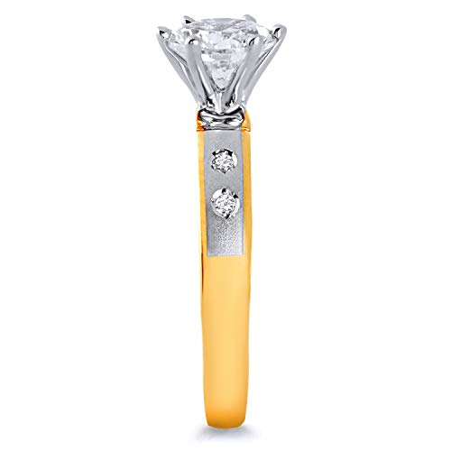 Wellingsale Ladies Solid 14k Two 2 Tone White and Yellow Gold Polished CZ Cubic Zirconia Round Cut Engagement Ring and Wedding Band Bridal Set - Size 4