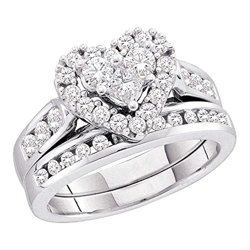 Sonia Jewels Size - 7-14K White Gold Diamond Ladies Womens Bridal Engagement Ring with Band Two 2 Ring Set Invisible Solitaire Style Center Setting with Side Stones (1.01 Cttw)