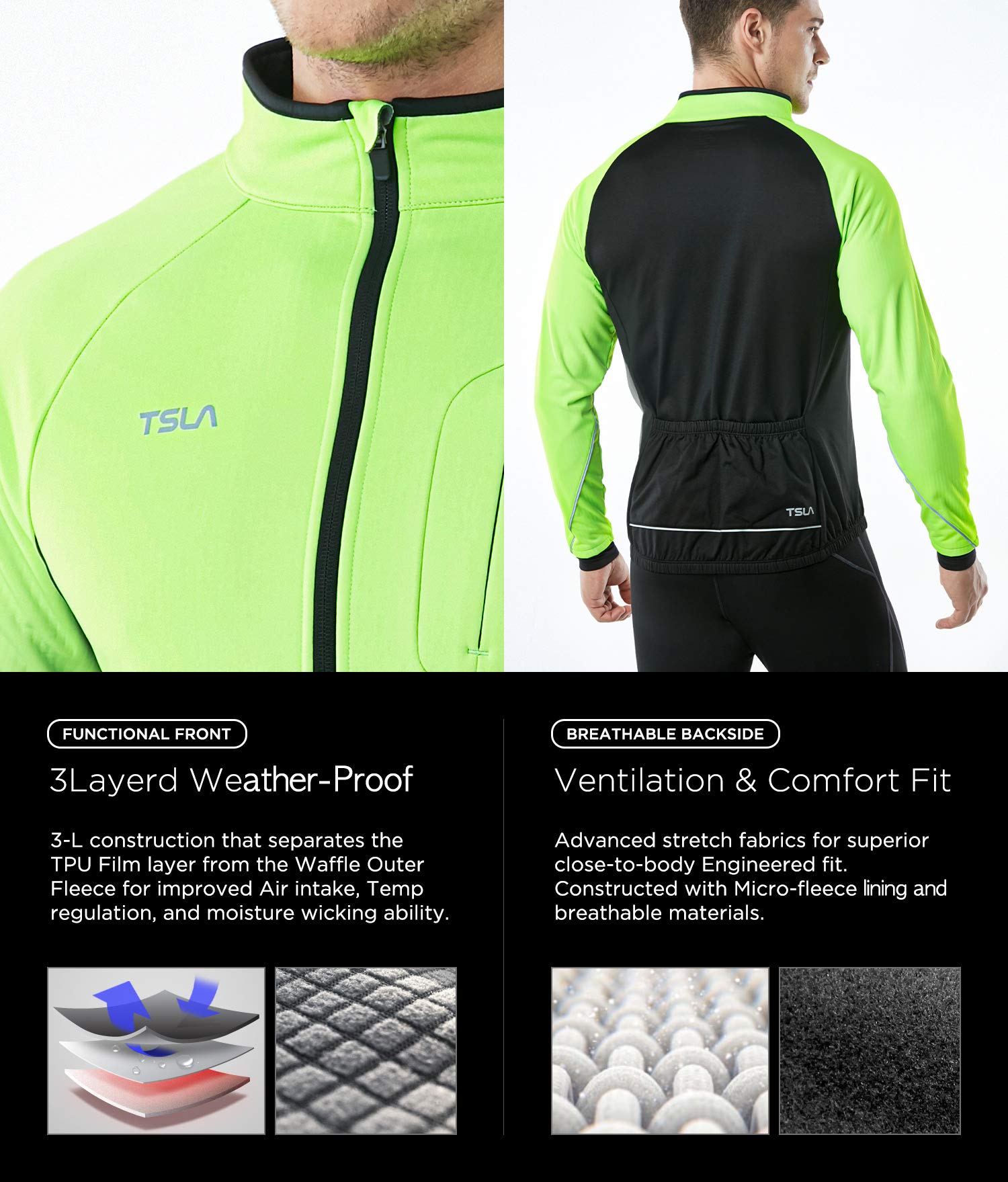 TSLA Men's Winter Cycling Jackets, Cold Weather Workout Running Jacket, Warm Thermal Softshell Bike Windbreaker, Cycling Windproof Jacket Neon Green, Medium