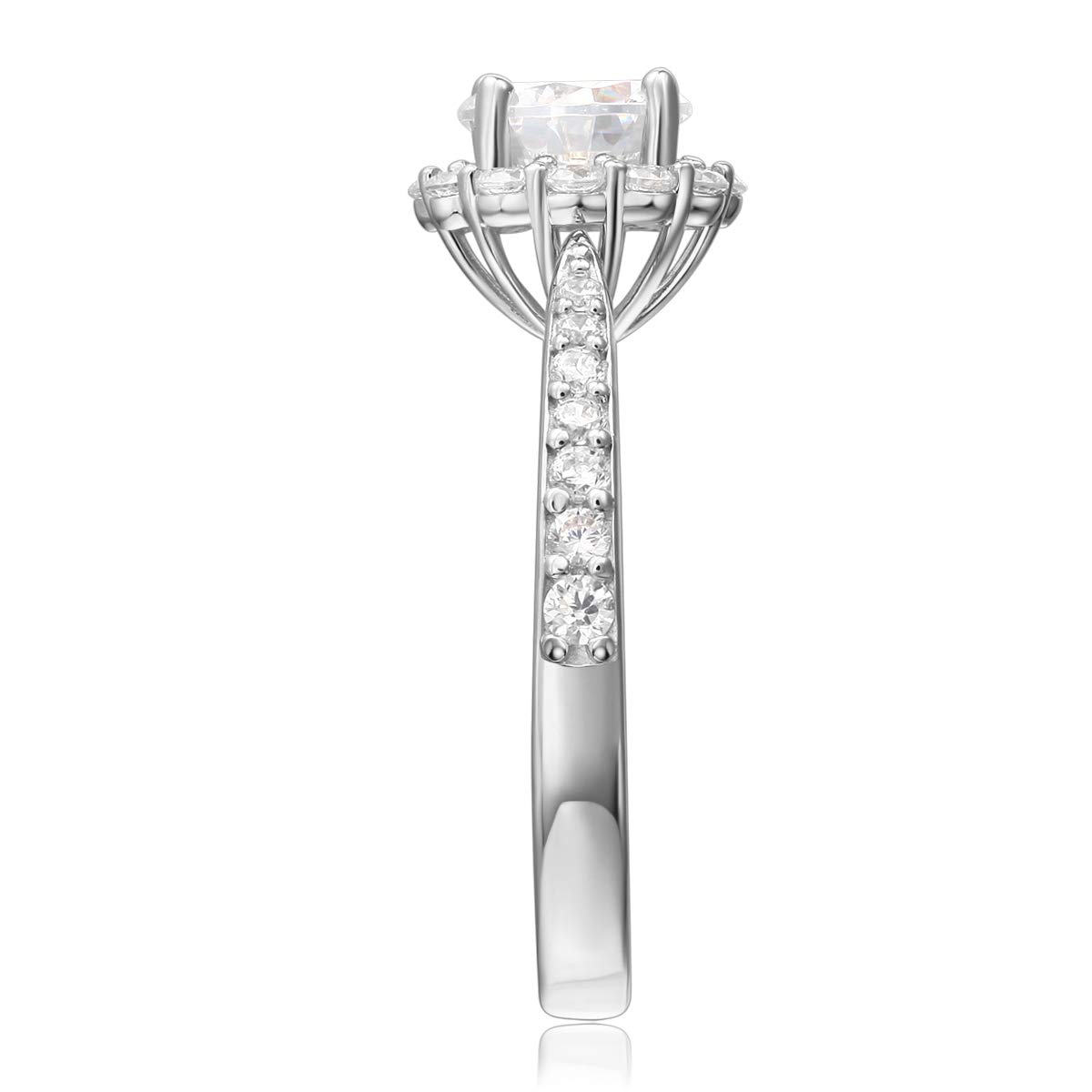 Wellingsale Ladies Solid 14k White Gold Polished CZ Cubic Zirconia Round Cut Halo Engagement Ring with Side Stones - Size 6.5