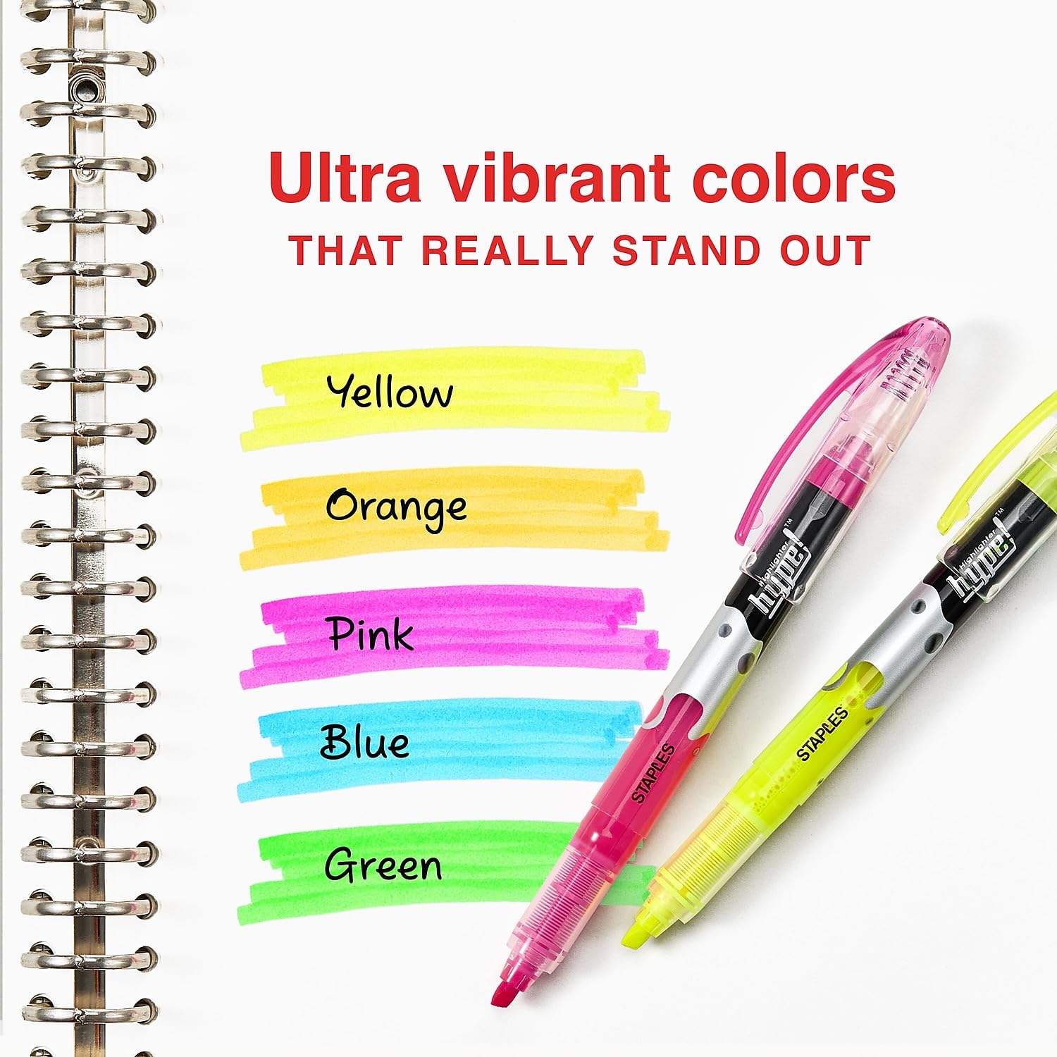 Staples Hype! Liquid Highlighters, Assorted, 5/Pack