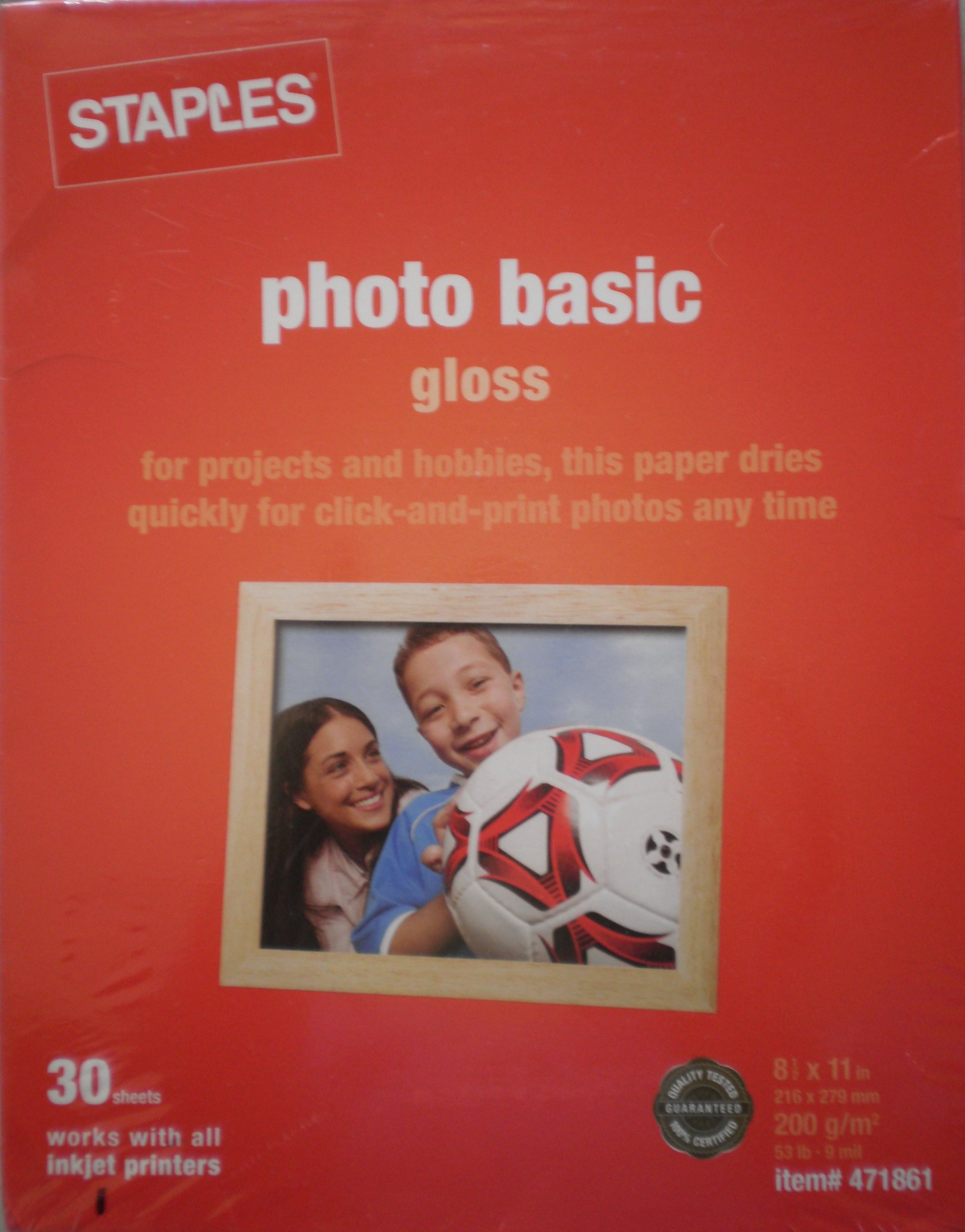 Staples Photo Basic Gloss #471861 ~ for projects and hobbie, this paper dries quickly for click-and-print photos any time