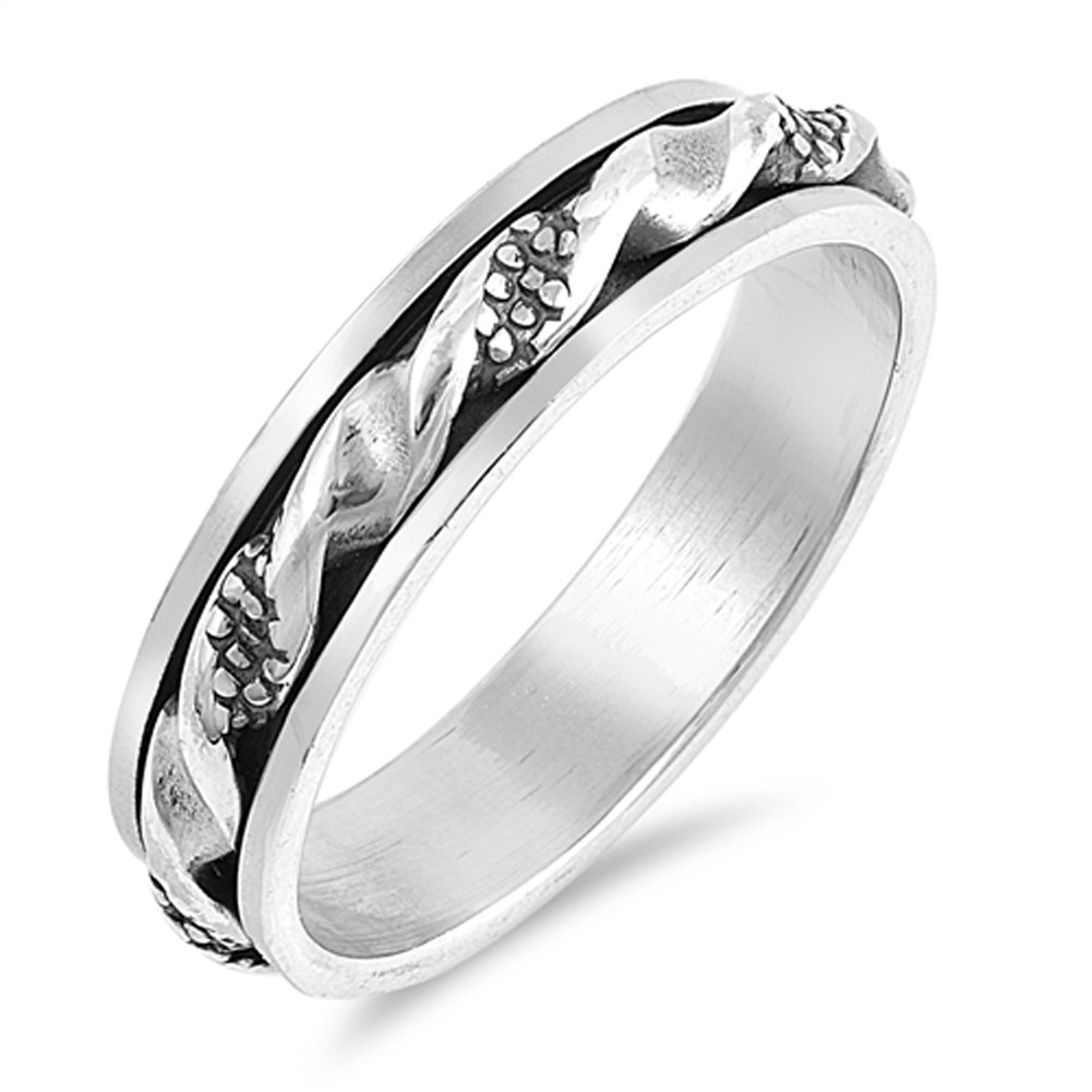 Wave Spinner Twisted Oxidized Bead Bali Ring 925 Sterling Silver Band Size 11